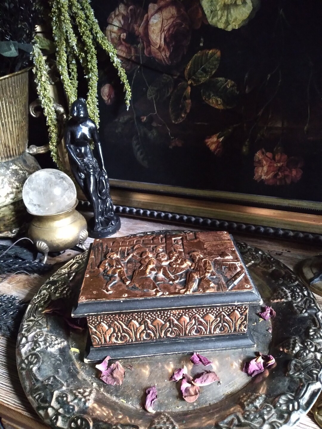 Rustic Vintage Copper Relief Box / Altar Box / Vintage Copper & Wood ...