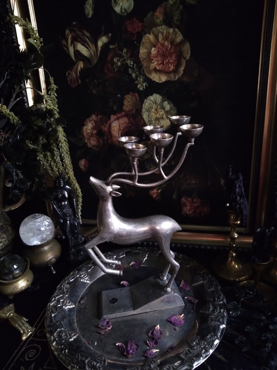 Vintage Godinger Silver Plated Deer Candelabra / Reindeer Candle Holder ...