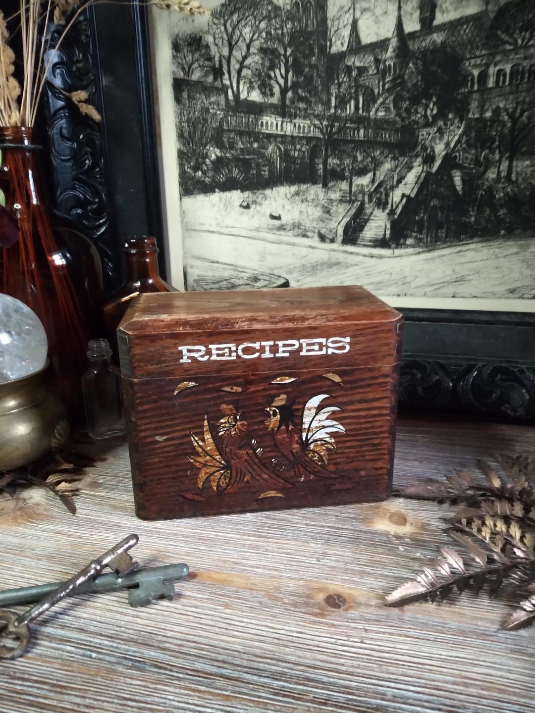 Vintage Rustic Wooden Rooster Box / Gothic Spell & Recipe Box ...