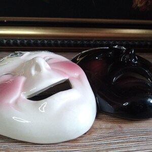Vintage Comedy & Tragedy Mask / Black and White Ceramic Venetian Mask ...