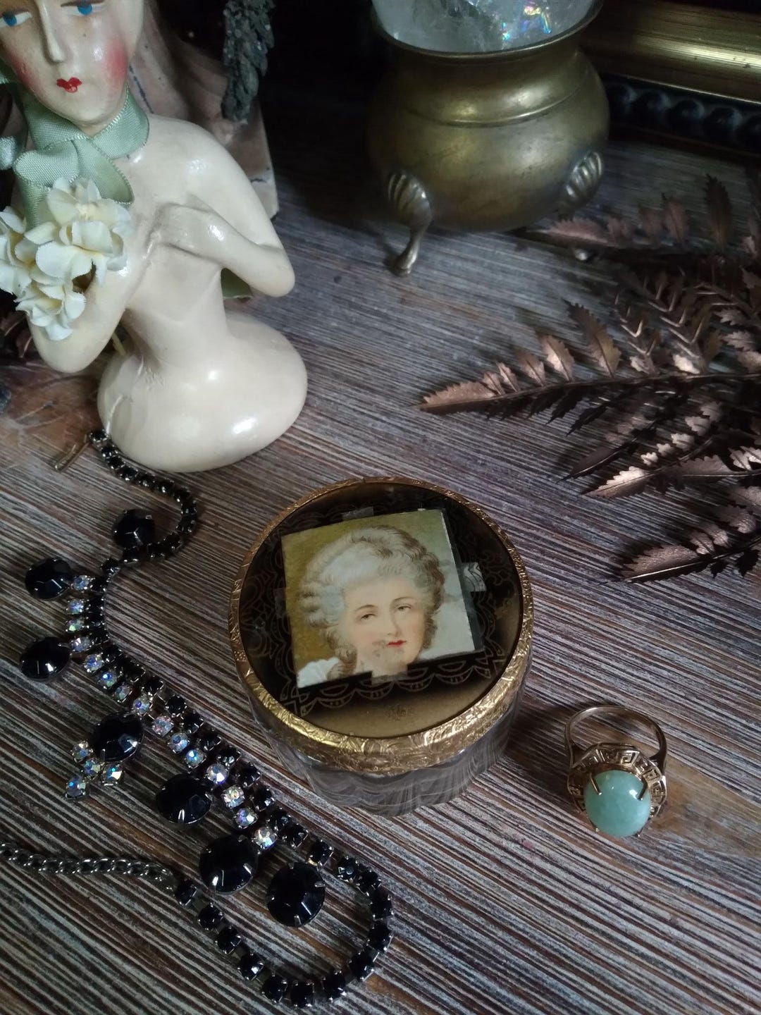 Gorgeous Vintage Baroque Portrait Powder Box / French Glass Vanity Jar ...