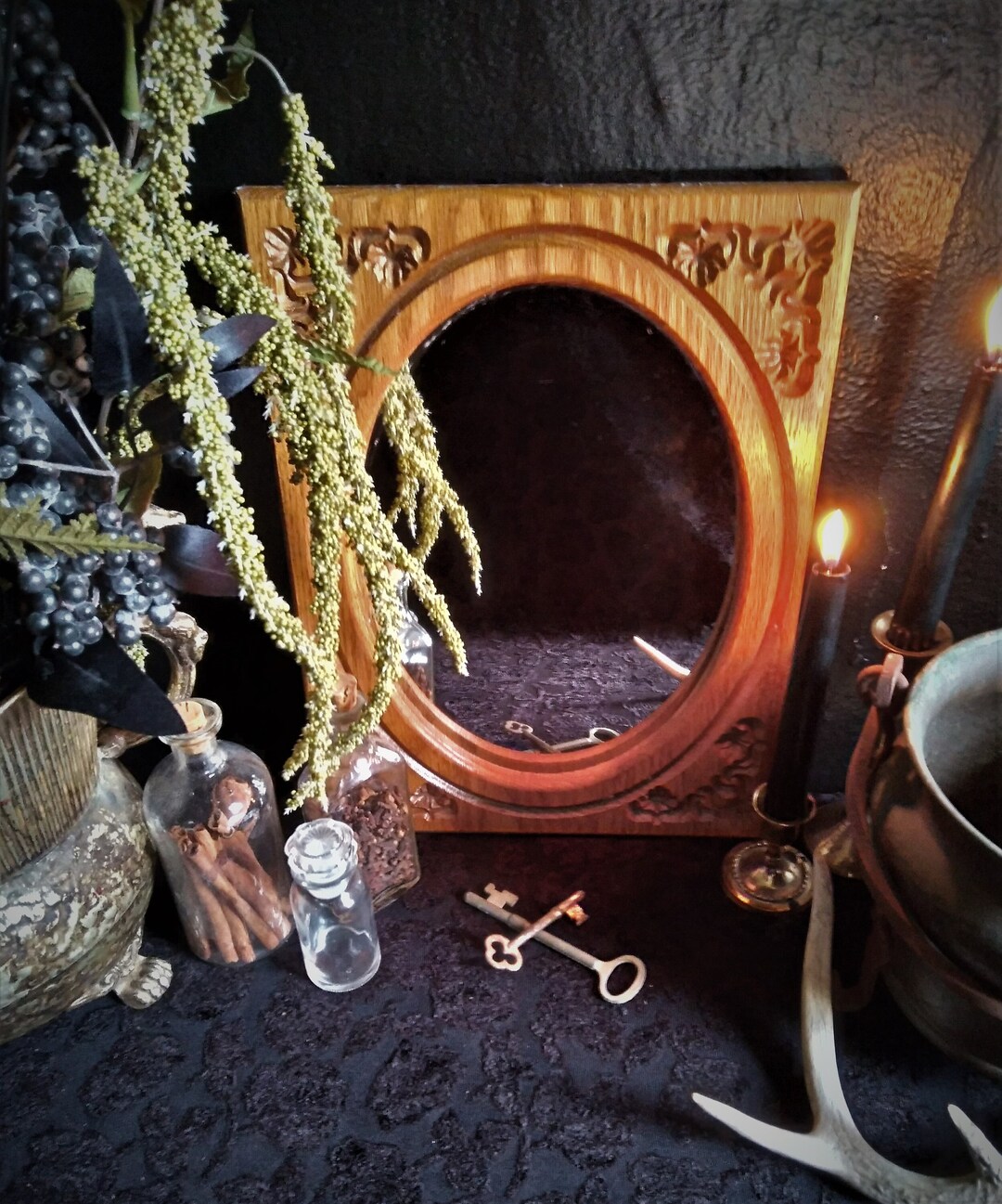 Beautiful Vintage Carved Wooden Mirror / Scrying & Divination Mirror ...