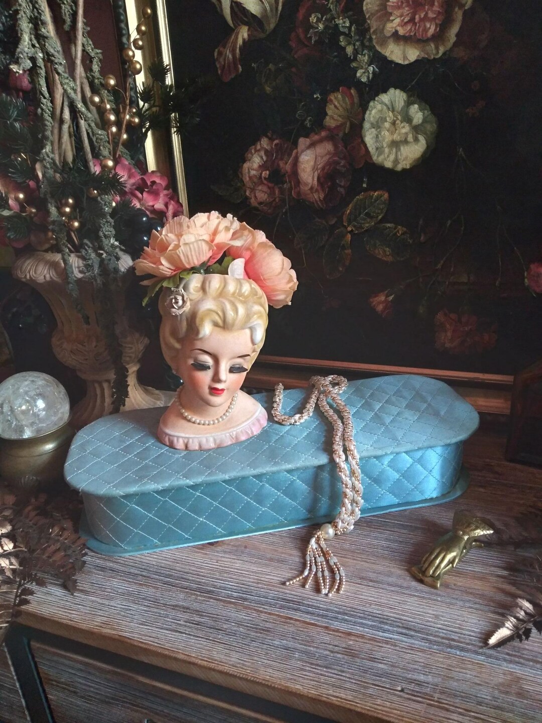 Vintage Tufted Blue French Jewelry Box / Light Baby Blue Quilted Satin ...