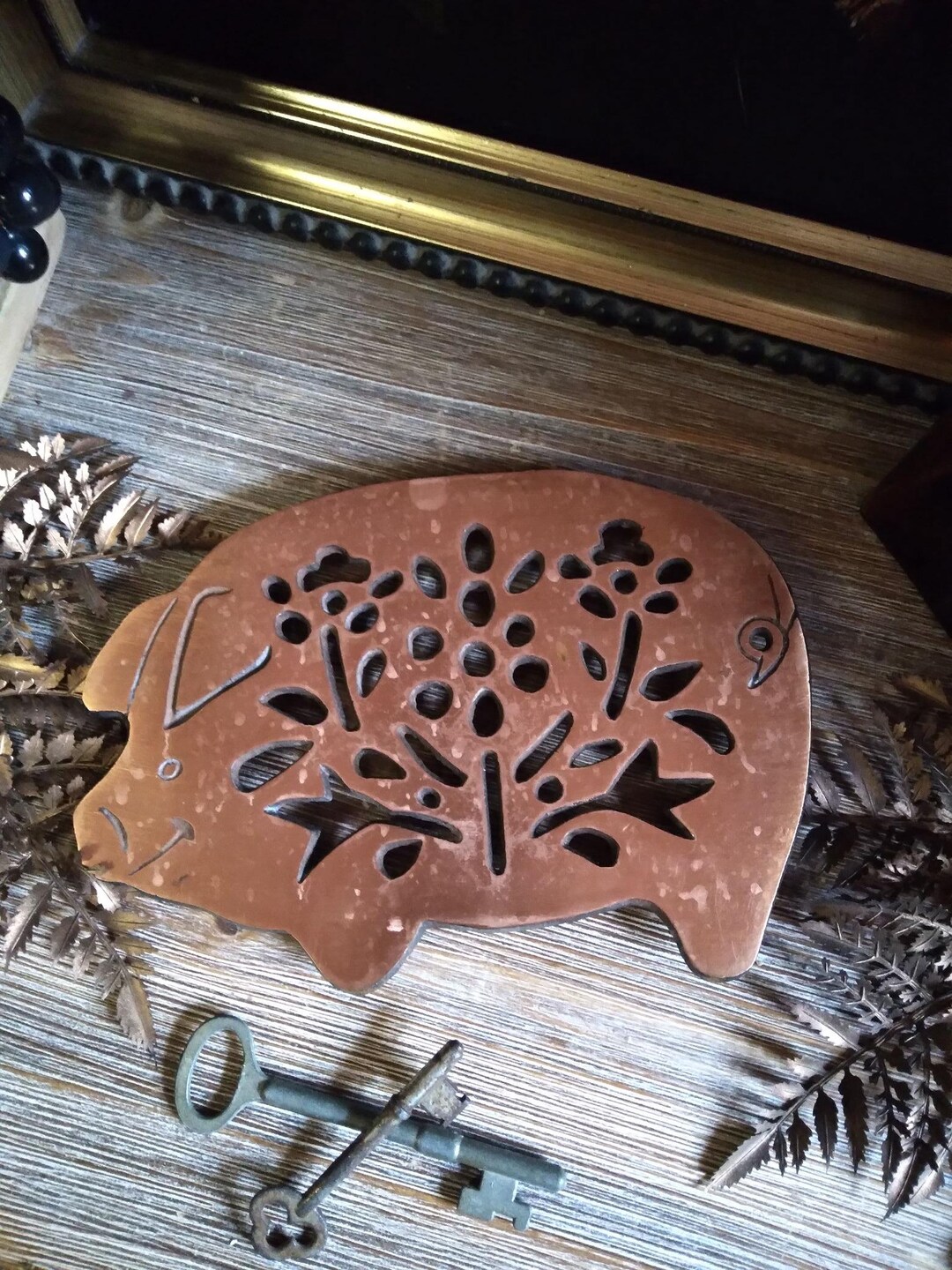 Vintage Copper Trivet / Pig Cast Iron Trivet / Piggy Hog Pot & Pan ...