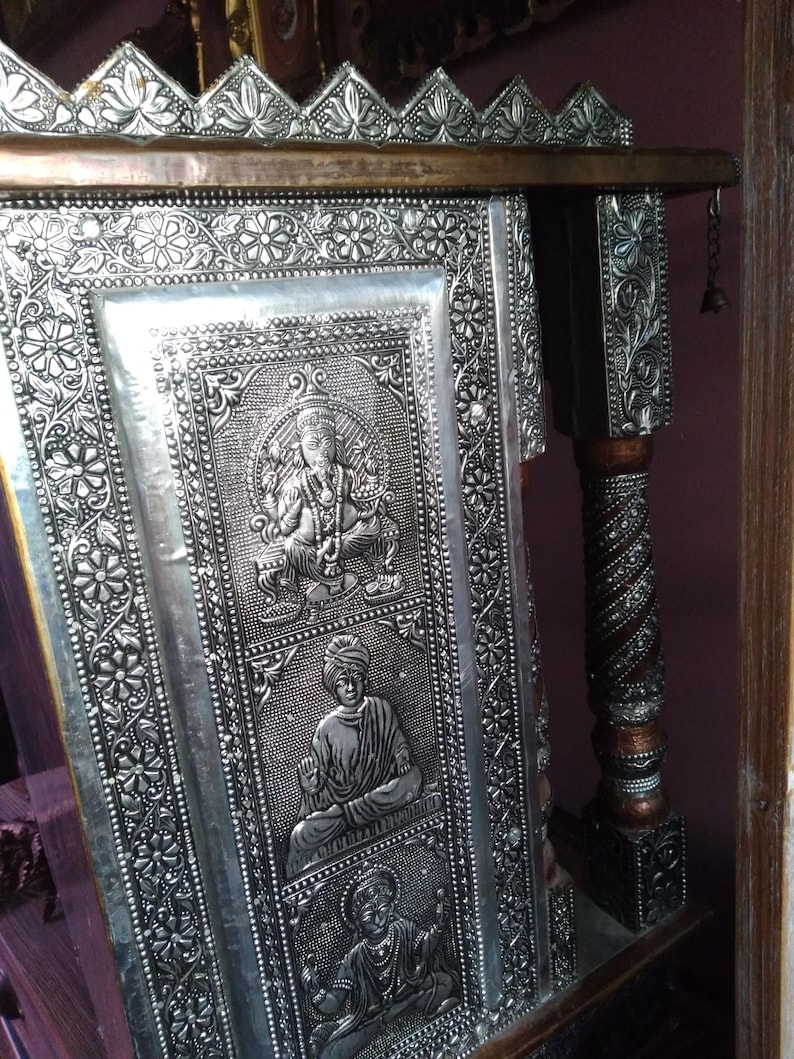 LARGE Vintage Copper Silver & Aluminum Wooden Hindu Temple Shrine ...