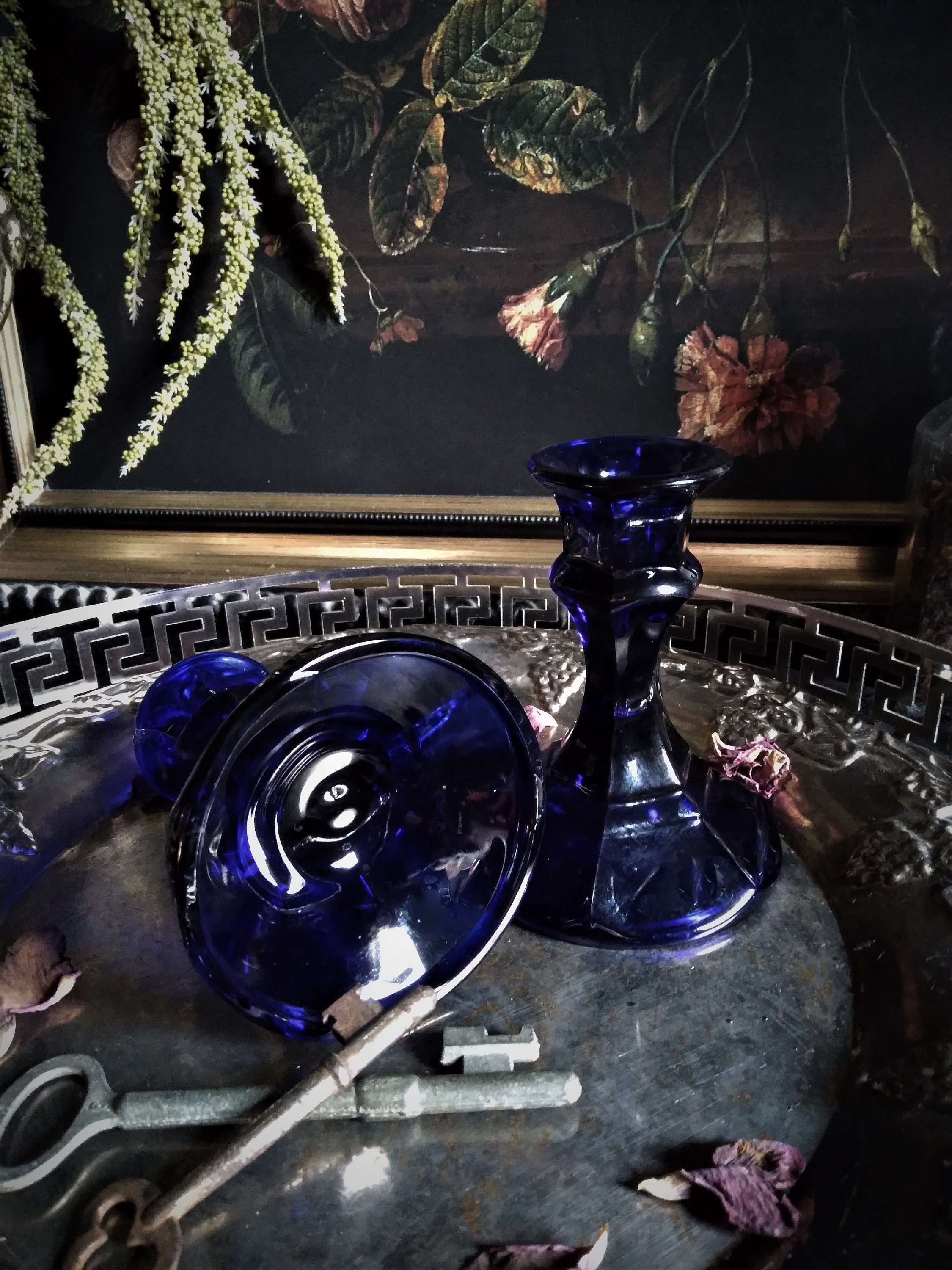 Set of 2 Vintage Cobalt Blue Glass Candle Sticks / Celestial - Etsy