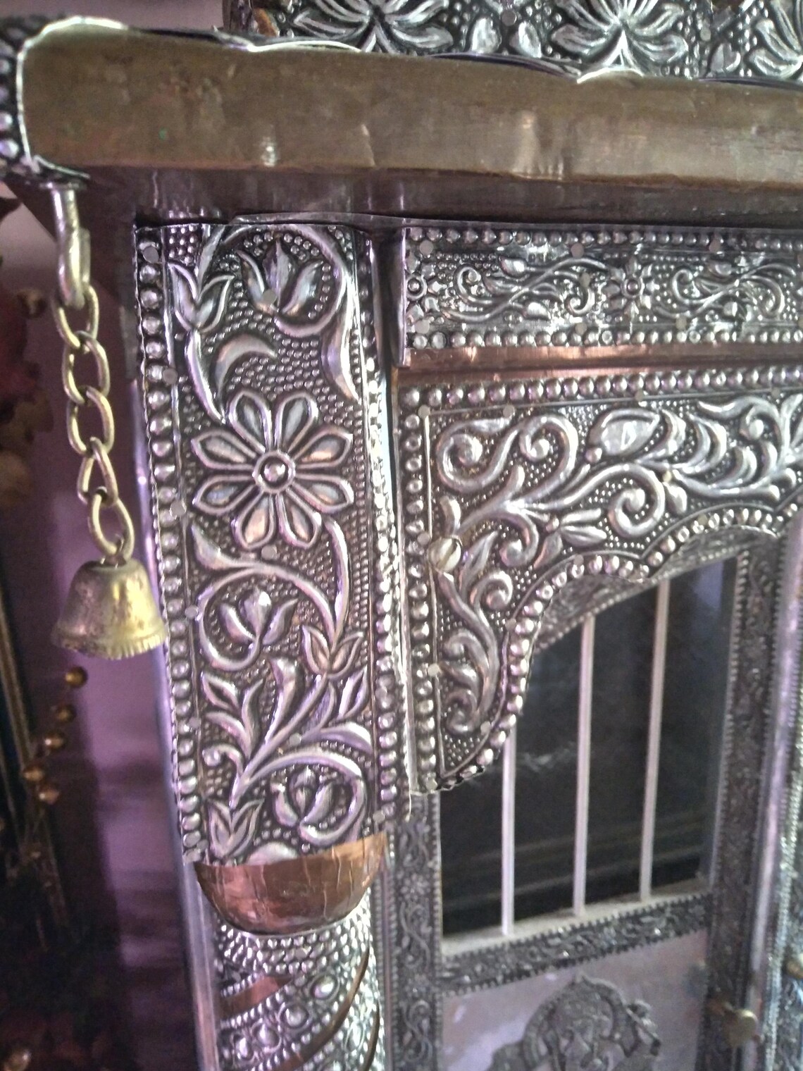 LARGE Vintage Copper Silver & Aluminum Wooden Hindu Temple Shrine ...