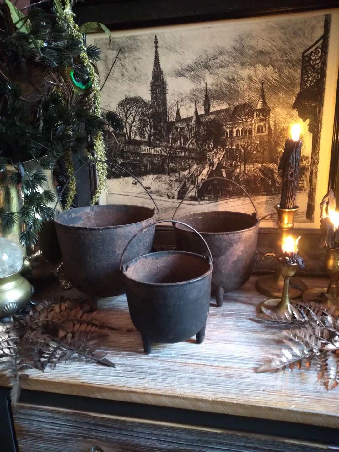 Very Old Antique Cast Iron Witch Cauldron / Black Iron Footed Pot With ...