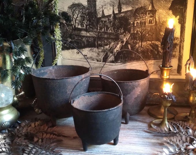 Very Old Antique Cast Iron Witch Cauldron / Black Iron Footed Pot With ...