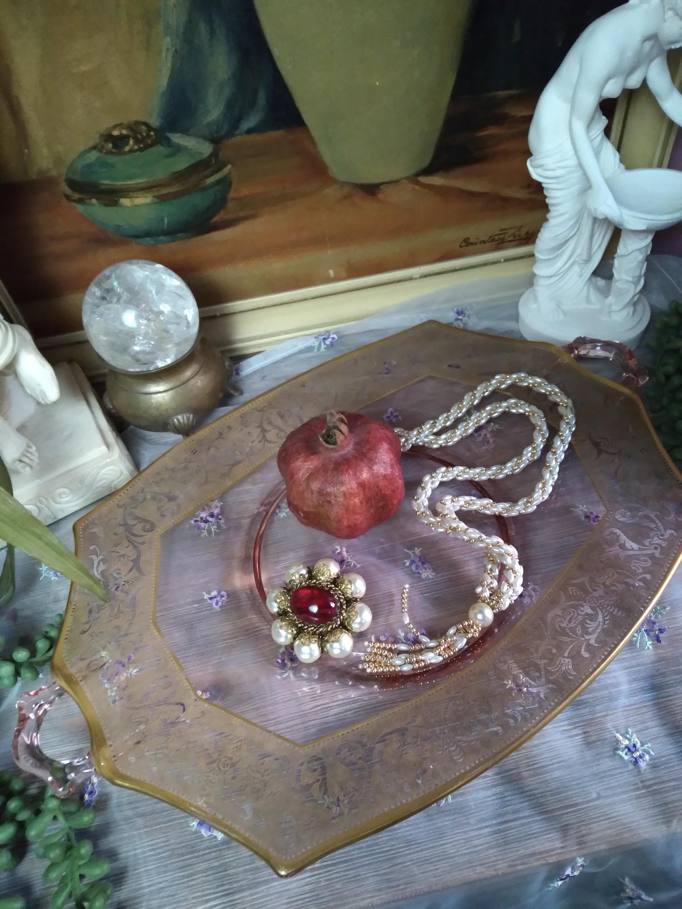 Vintage Art Nouveau Gold Floral Filigree Pink Glass Tray / Ornate ...