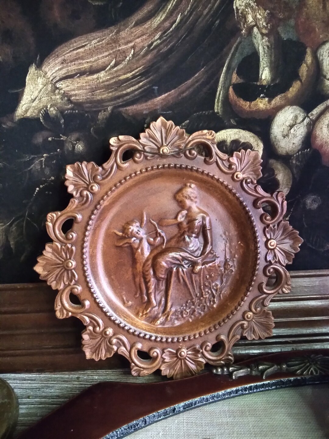 Vintage Baroque Style Chalkware Wall Plaque / Cherub Cupid Hollywood ...
