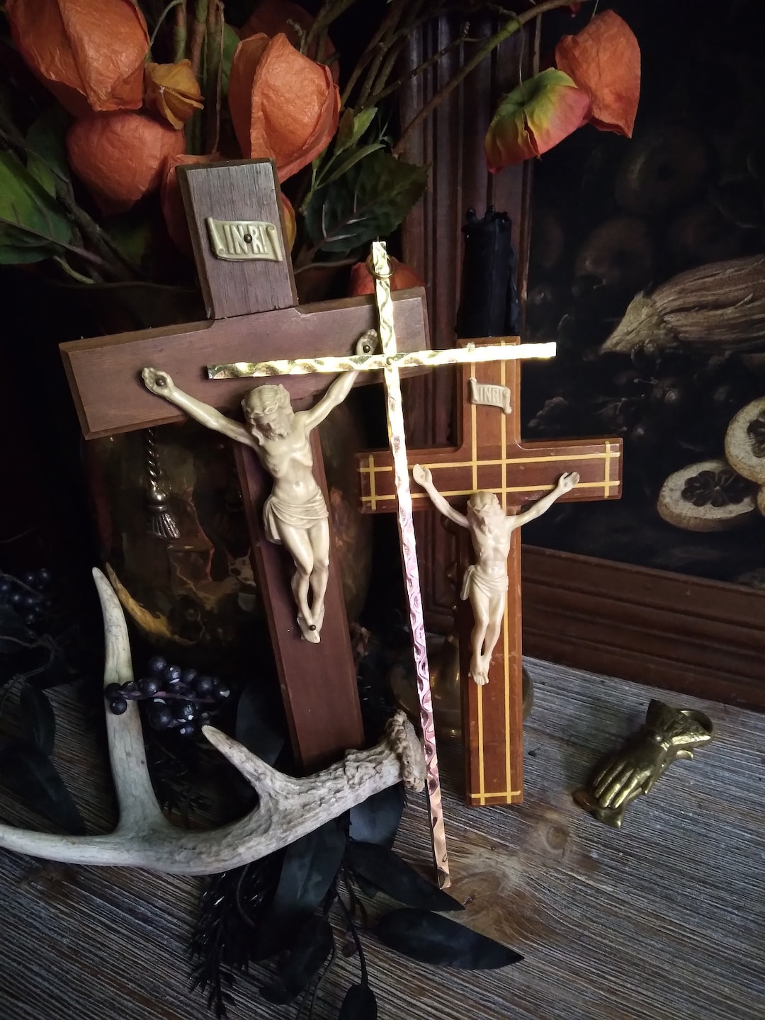 Lovely Set of 3 Mid Century Religious Icons / Jesus Cross Crucifix ...