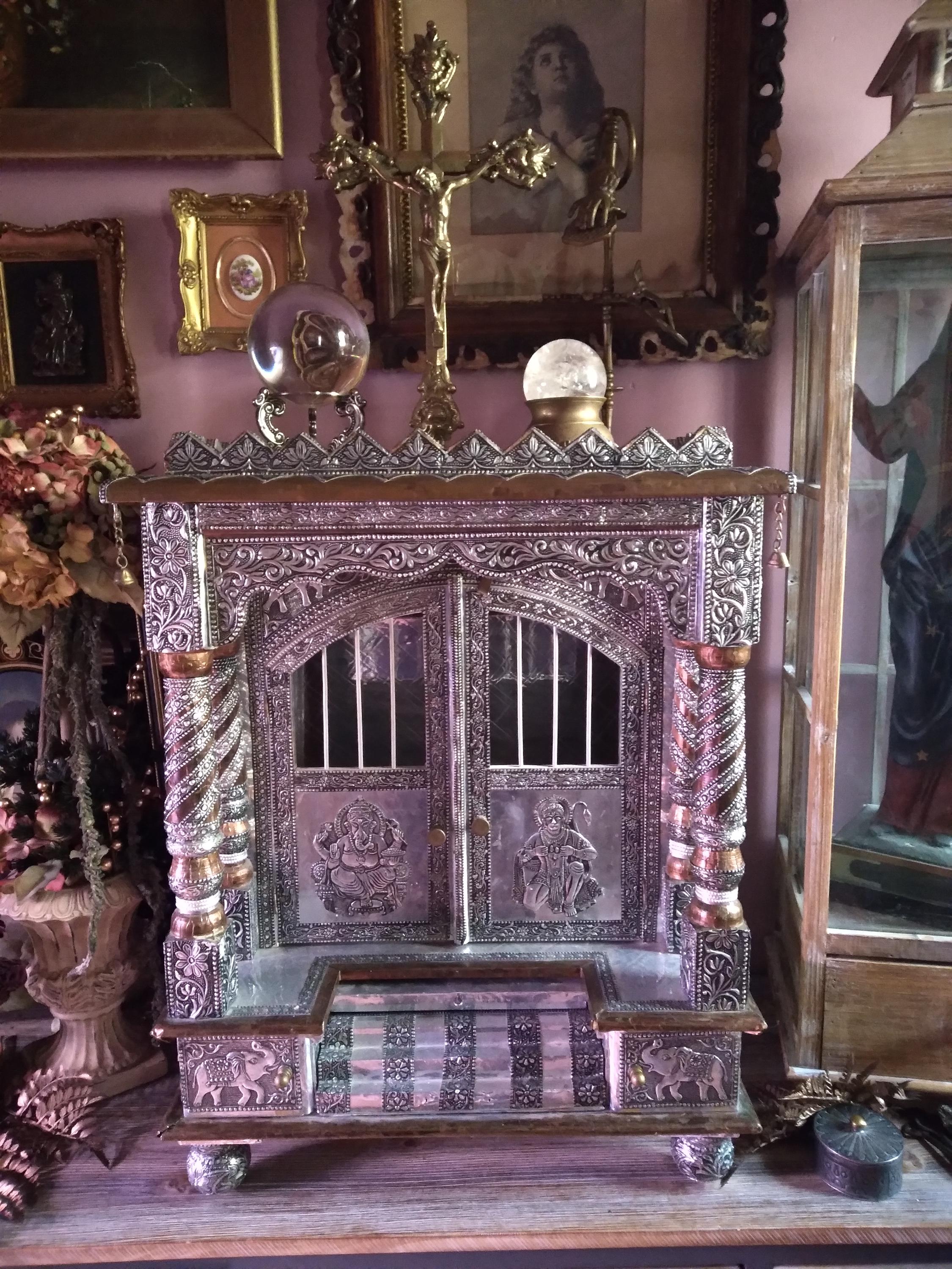 LARGE Vintage Copper Silver & Aluminum Wooden Hindu Temple Shrine ...