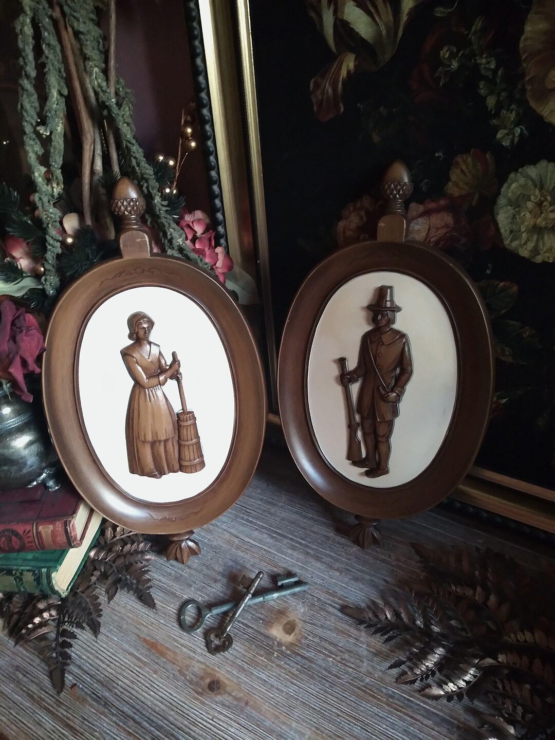 Set of 2 Vintage Syroco Wall Plaques / Pilgrim Salem Witch Vintage Wall ...