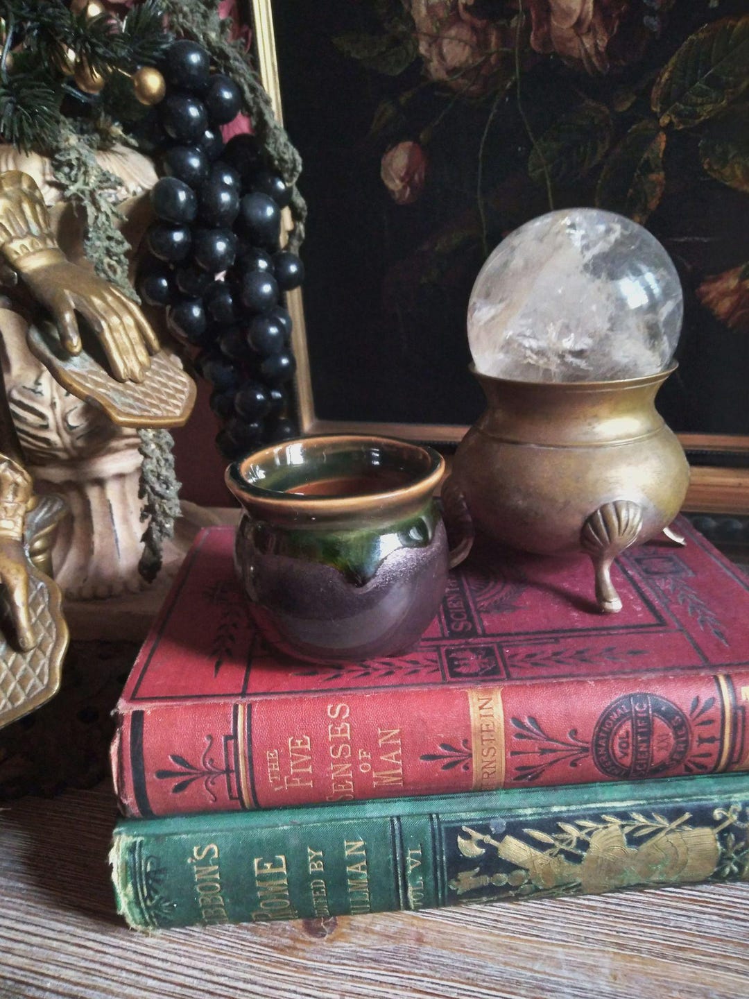 Vintage Mini Ceramic Witch Cauldron Pot / Dark Triple Footed Gothic ...