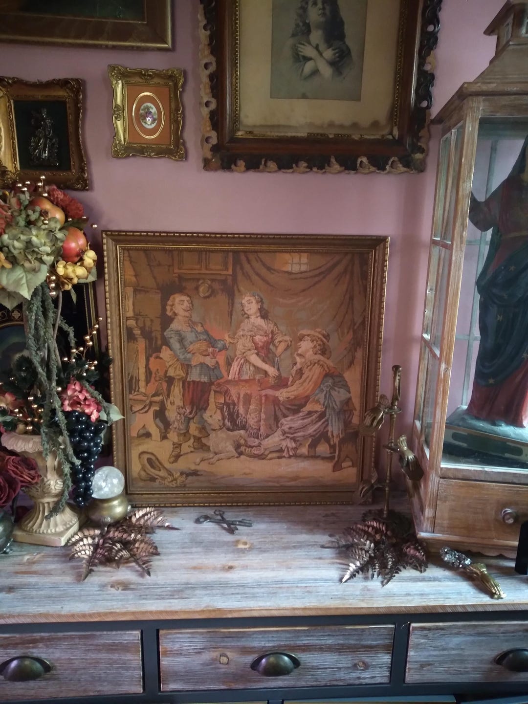 Large Vintage Gold Framed French Baroque Tapestry / Opulent Wall ...