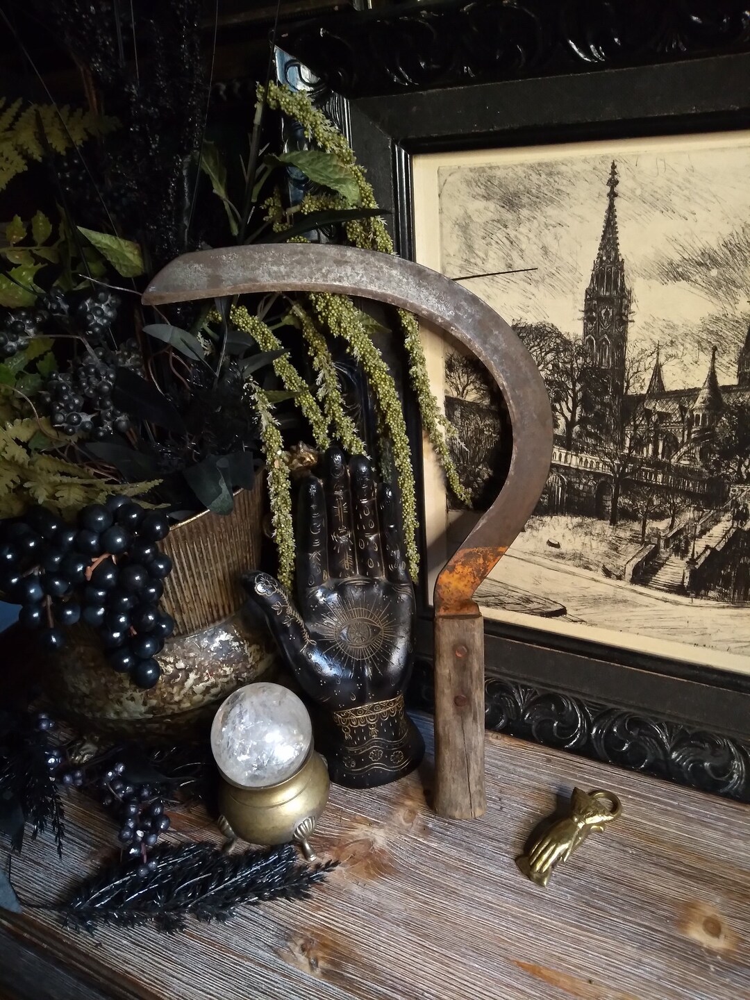 Vintage Rustic Hand Sickle / Corn Stalk Knife / Scythe Cutter Farm Tool ...