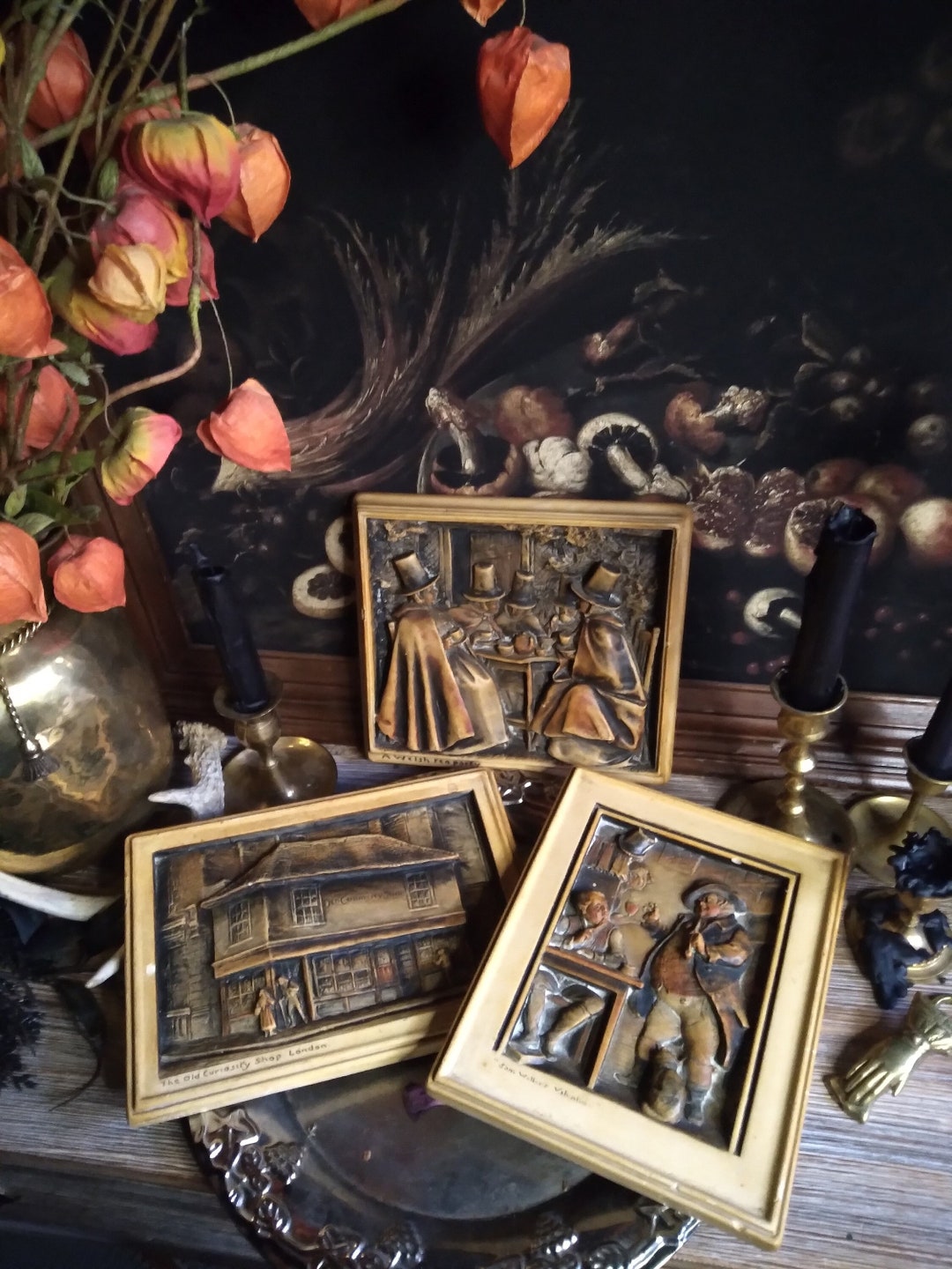 3 Vintage Old World Wall Plaques / Vintage Chalkware Wall Plaque ...