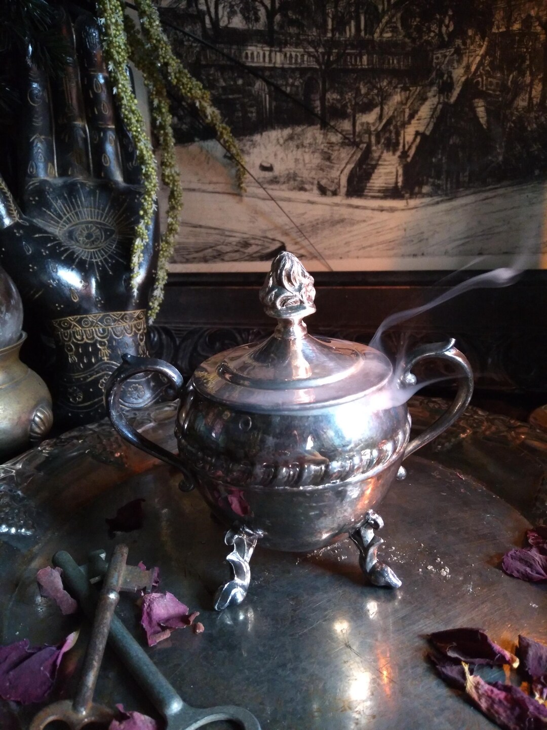 Vintage Silver Cauldron / Footed Cauldron / Gothic Ritual Altar Dish ...