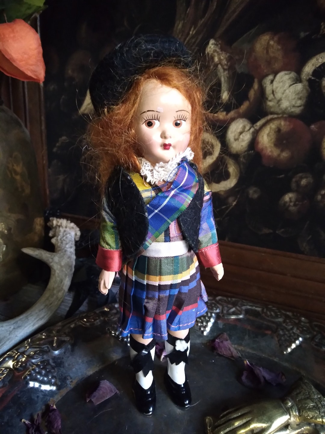 Vintage Wee Scottish Lass Doll With Red Hair & Tartan Kilt / Vintage ...