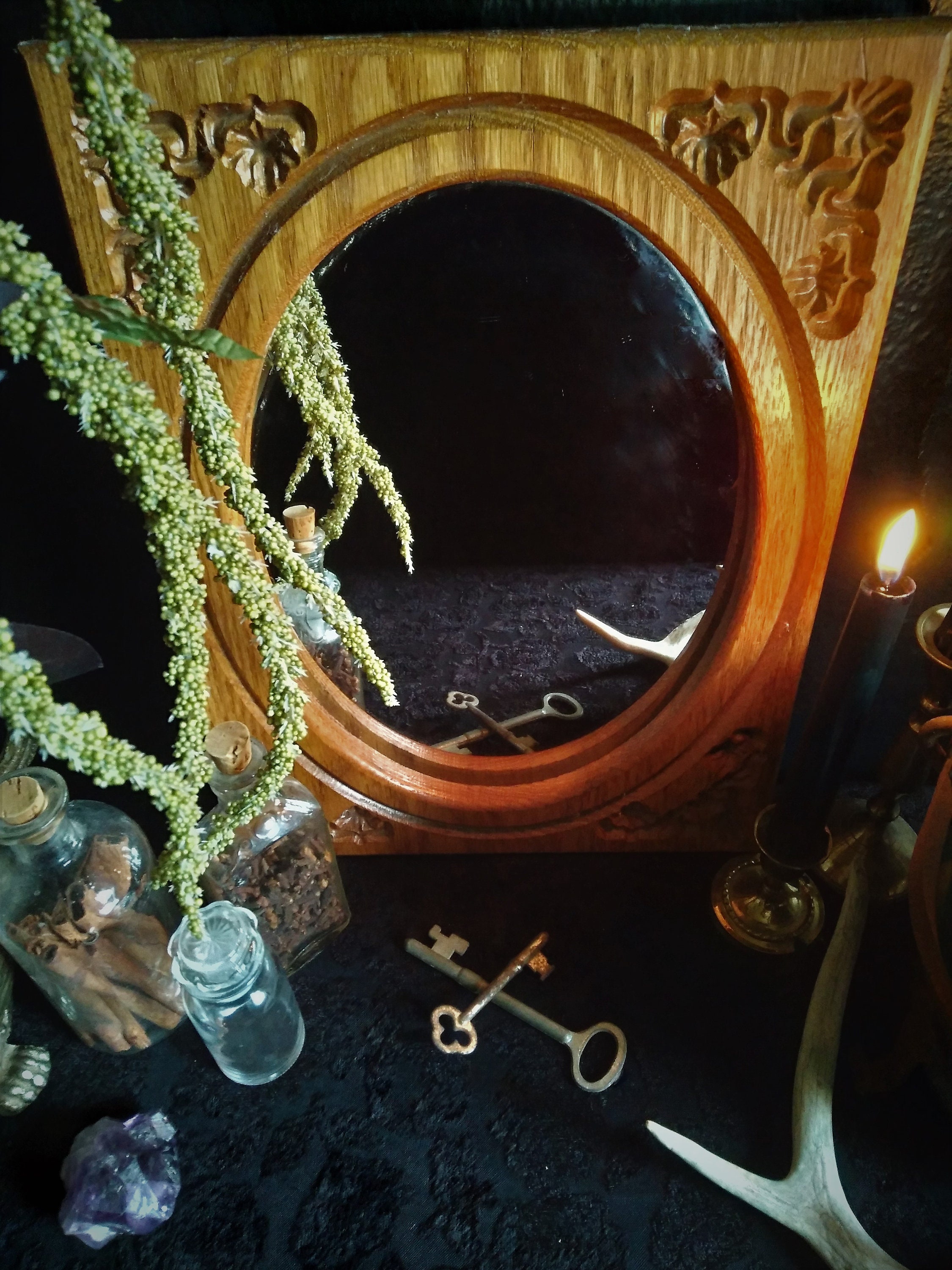 Beautiful Vintage Carved Wooden Mirror / Scrying & Divination - Etsy