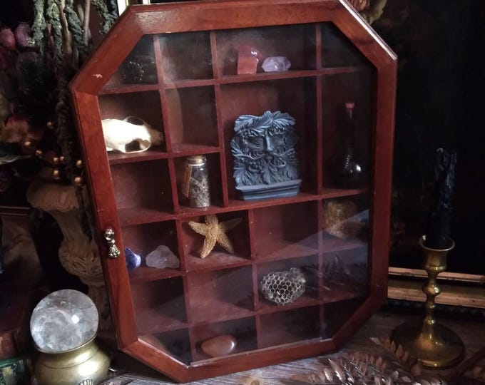 Vintage Glass Door Curio Wall Shelf / Primitive Wooden Curiosity ...