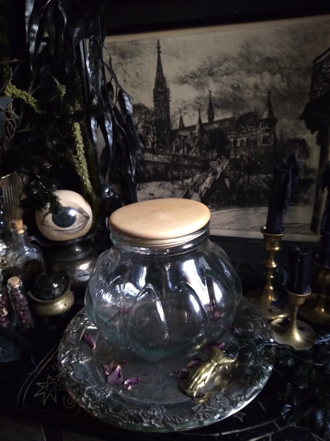 Large Vintage Glass Apothecary Jar / Lidded Jar Wood Top / Oddities ...