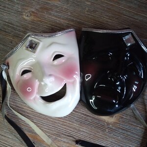 Vintage Comedy & Tragedy Mask / Black and White Ceramic Venetian Mask ...