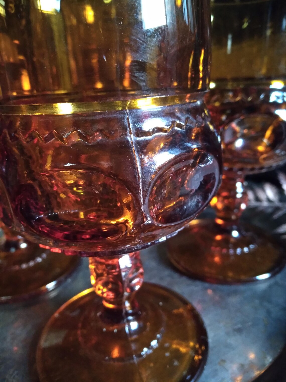 Set of 4 Amber Wine Glasses / Mid Century Kings Crown Thumbprint Wine ...