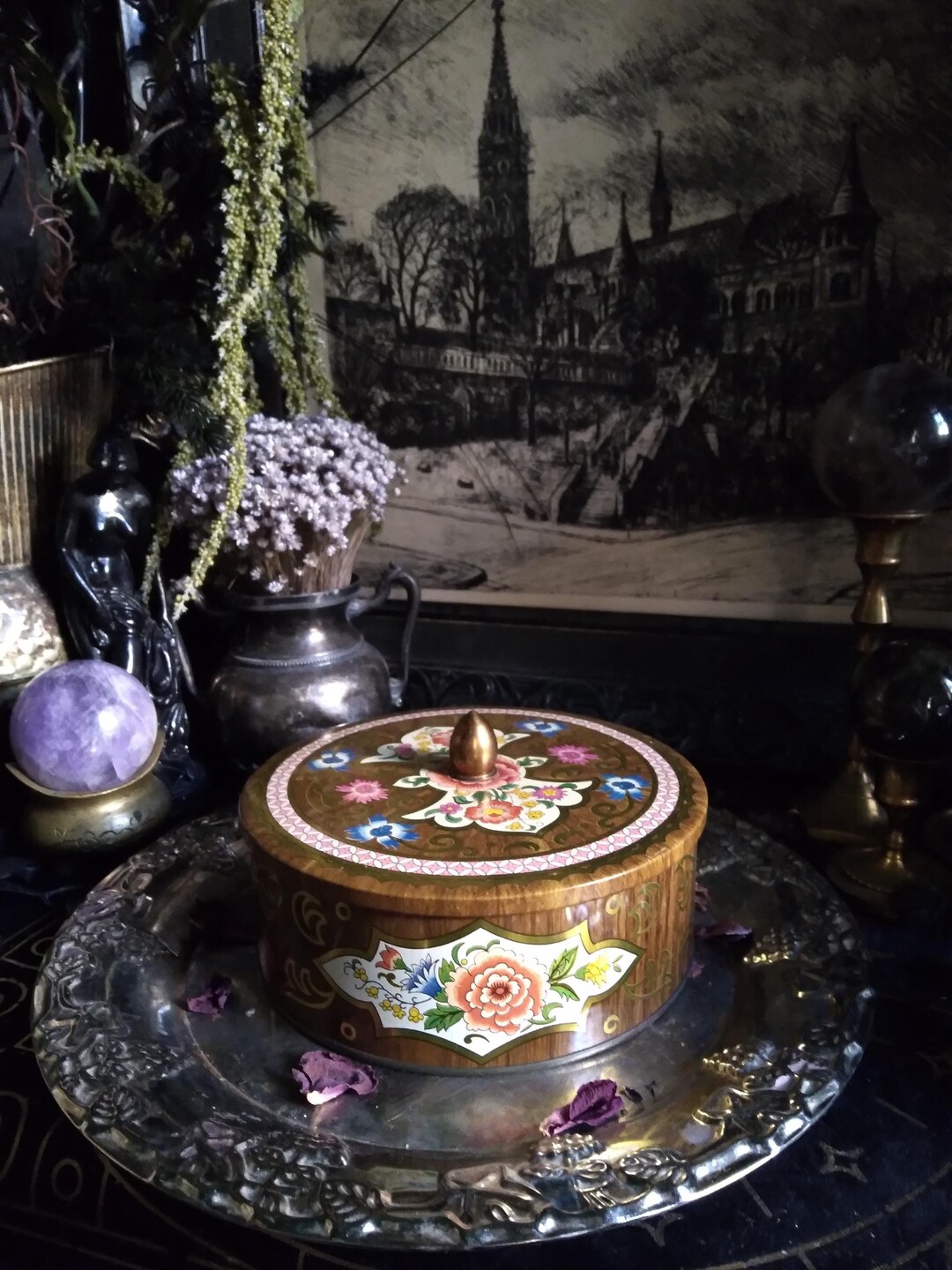 Baroque Vintage Floral Box / Altar Box / Vintage Flower Tin England ...