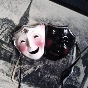 Vintage Comedy & Tragedy Mask / Black and White Ceramic Venetian Mask ...