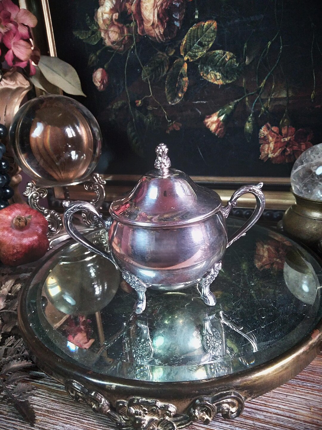 Vintage Silver Lidded Cauldron / Small Double Handle Footed Ritual ...