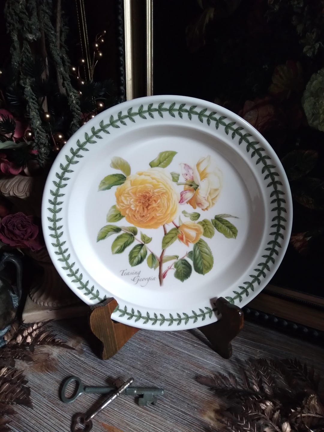 Vintage Portmeirion Rose Plate / Teasing Georgia Yellow Rose Botanic ...