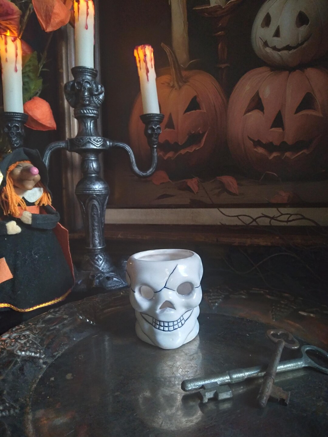 Vintage Halloween Skull Mummy Jar / Skeleton Mummy Zombie Figurine ...