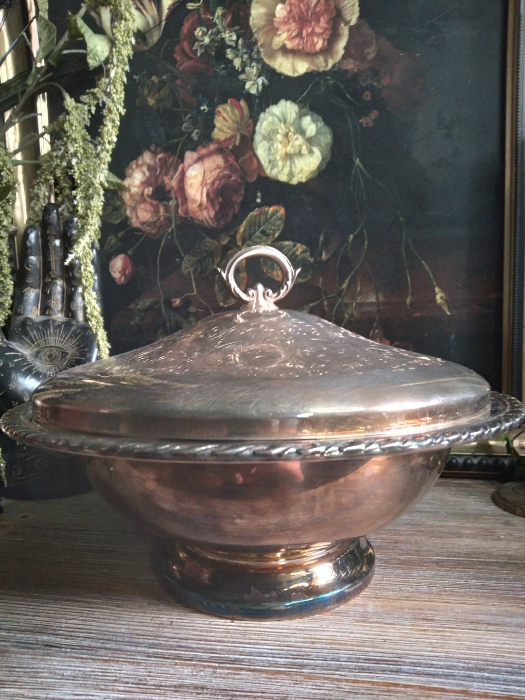 Large Ornate Vintage Witch Cauldron / Pedestal Ritual Offering Dish ...