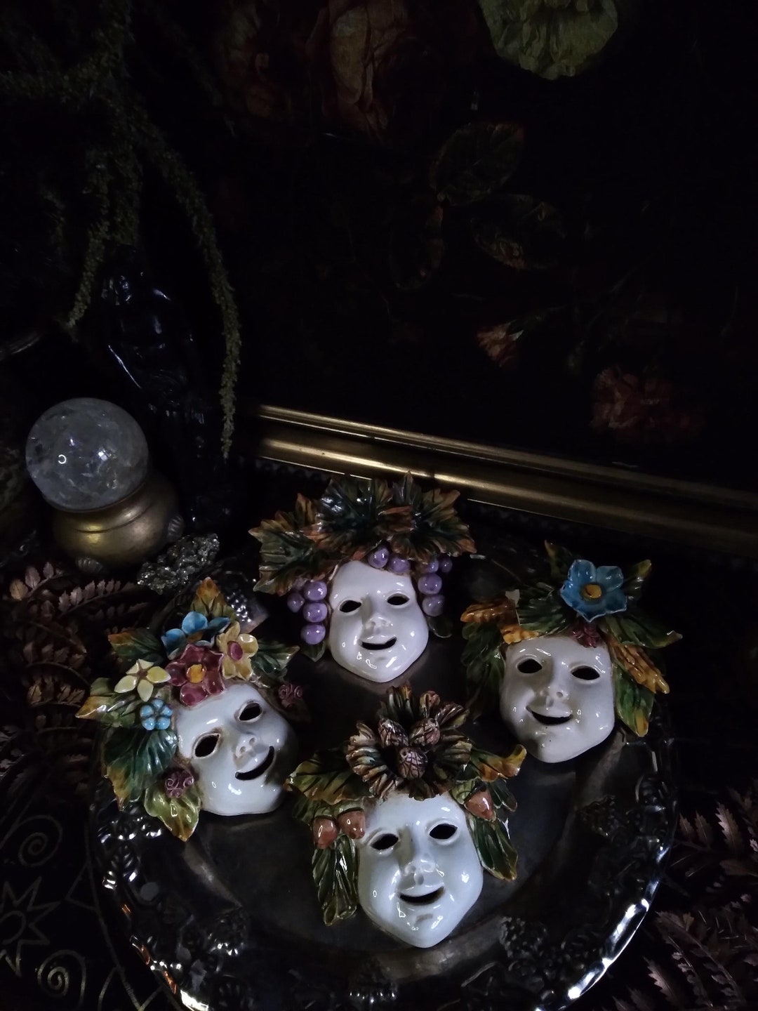 Antique Italian Bacchus Mask Wall Hangings / Victorian Four Seasons ...