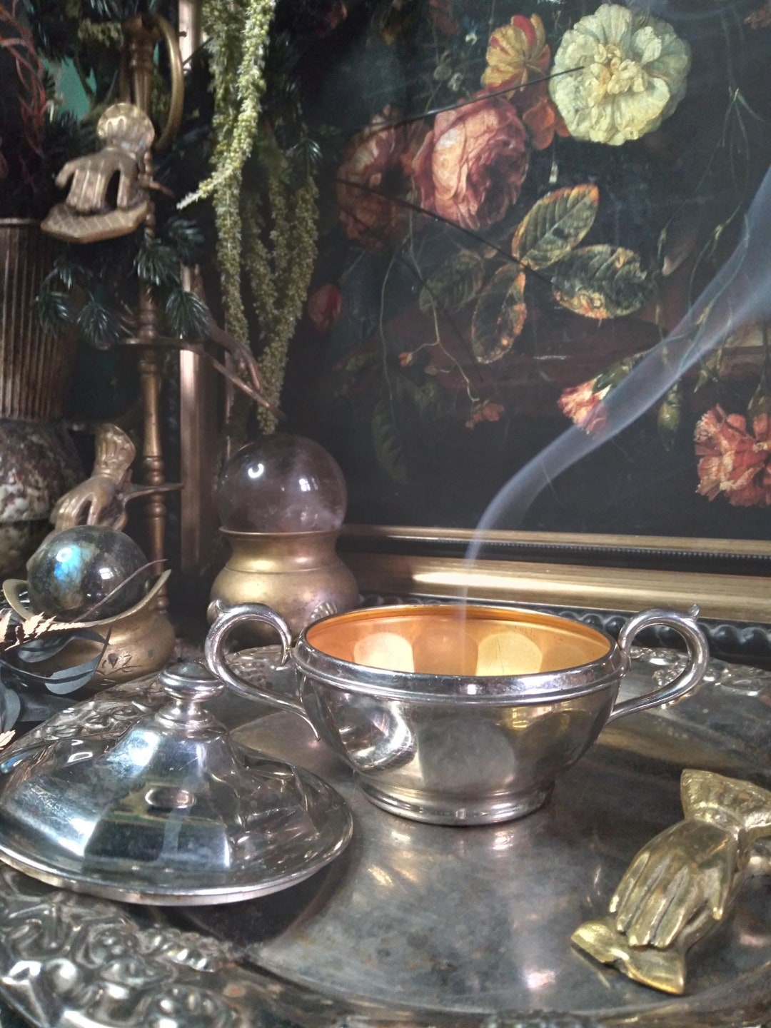 Vintage Silver Cauldron / Lidded Cauldron Double Handle / Golden ...