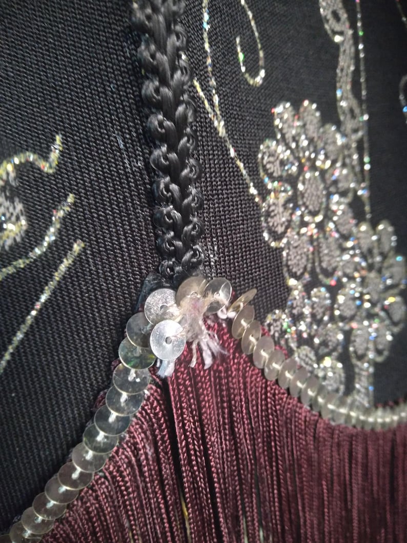 Vintage Black Fringed Victorian Bell Style Lampshade / Black & Silver ...