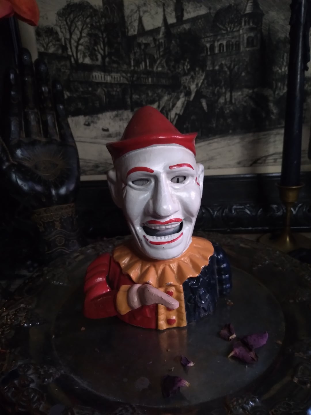 Vintage Cast Iron Clown Bank / Jester Mechanical Lever Coin Bank / Coin ...