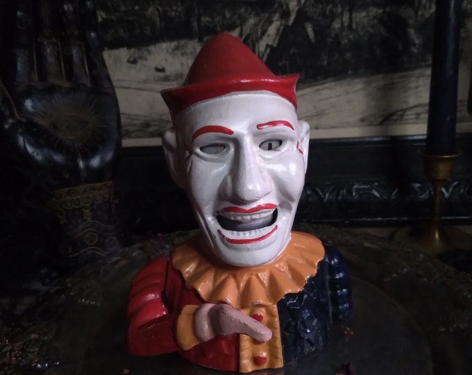 Vintage Cast Iron Clown Bank / Jester Mechanical Lever Coin Bank / Coin ...
