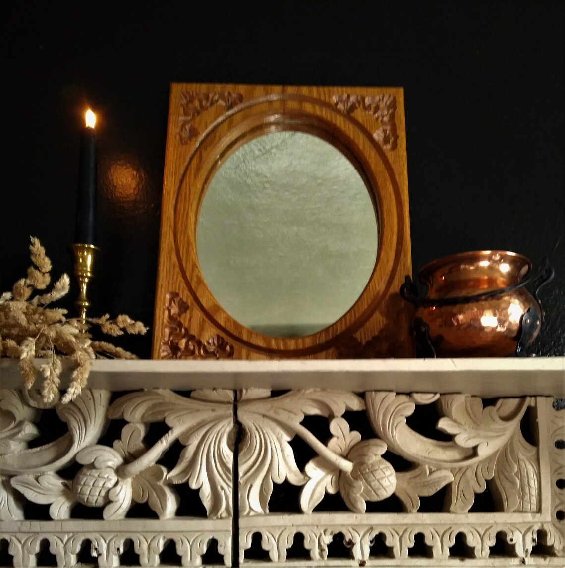 Beautiful Vintage Carved Wooden Mirror / Scrying & Divination - Etsy