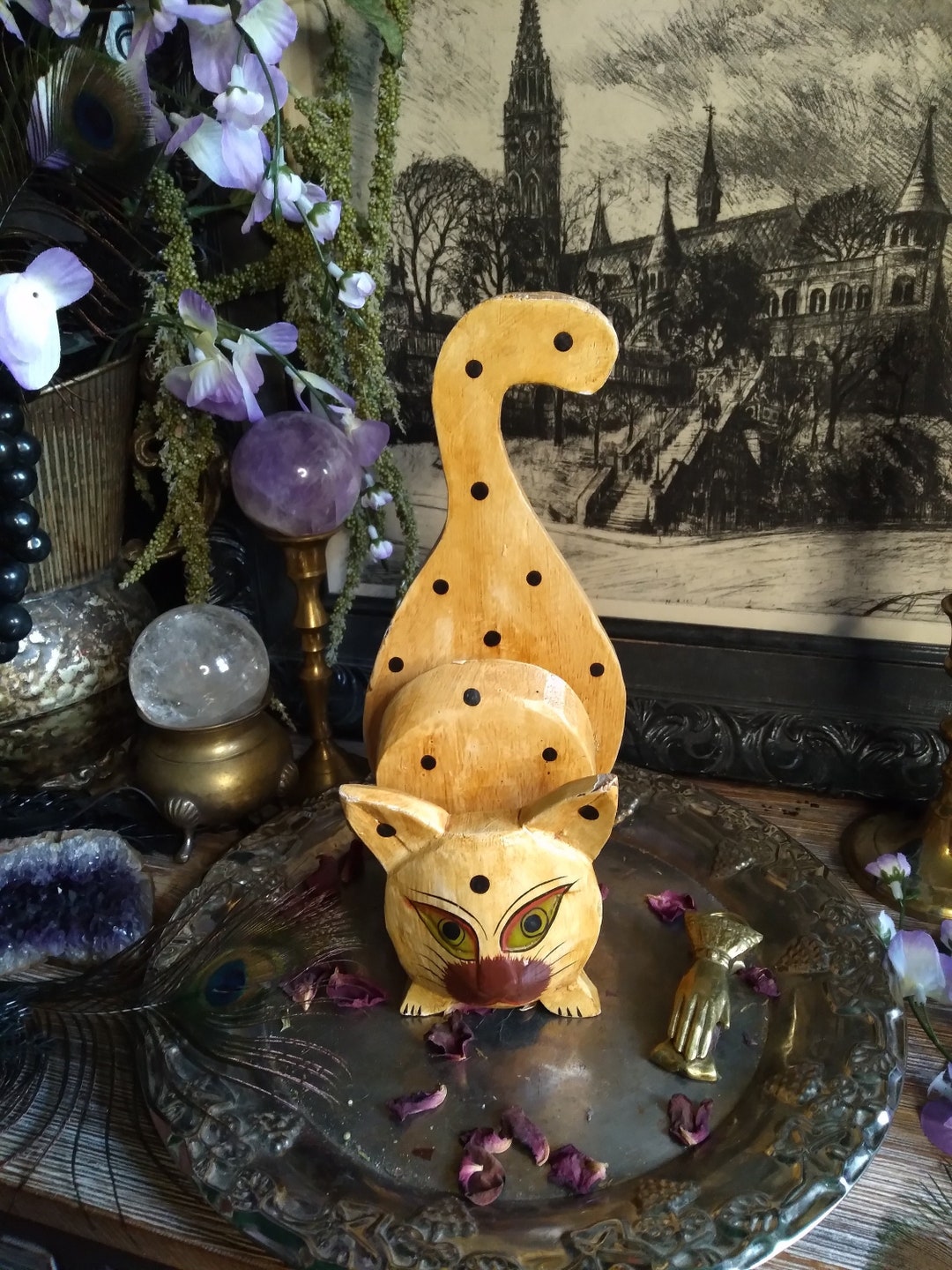 Vintage Wooden Cat Letter Organizer / Napkin Holder / Book Organization ...