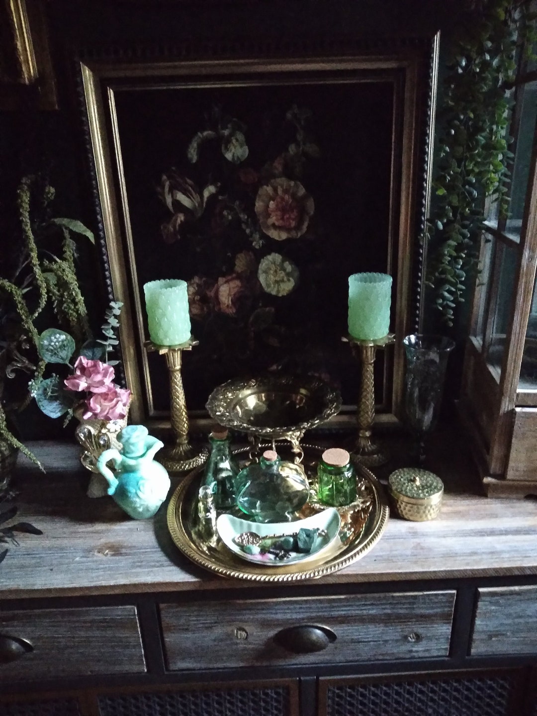 Vintage Golden Green Rose Altar Kit / Cottage Witch / Love Witch Shrine ...
