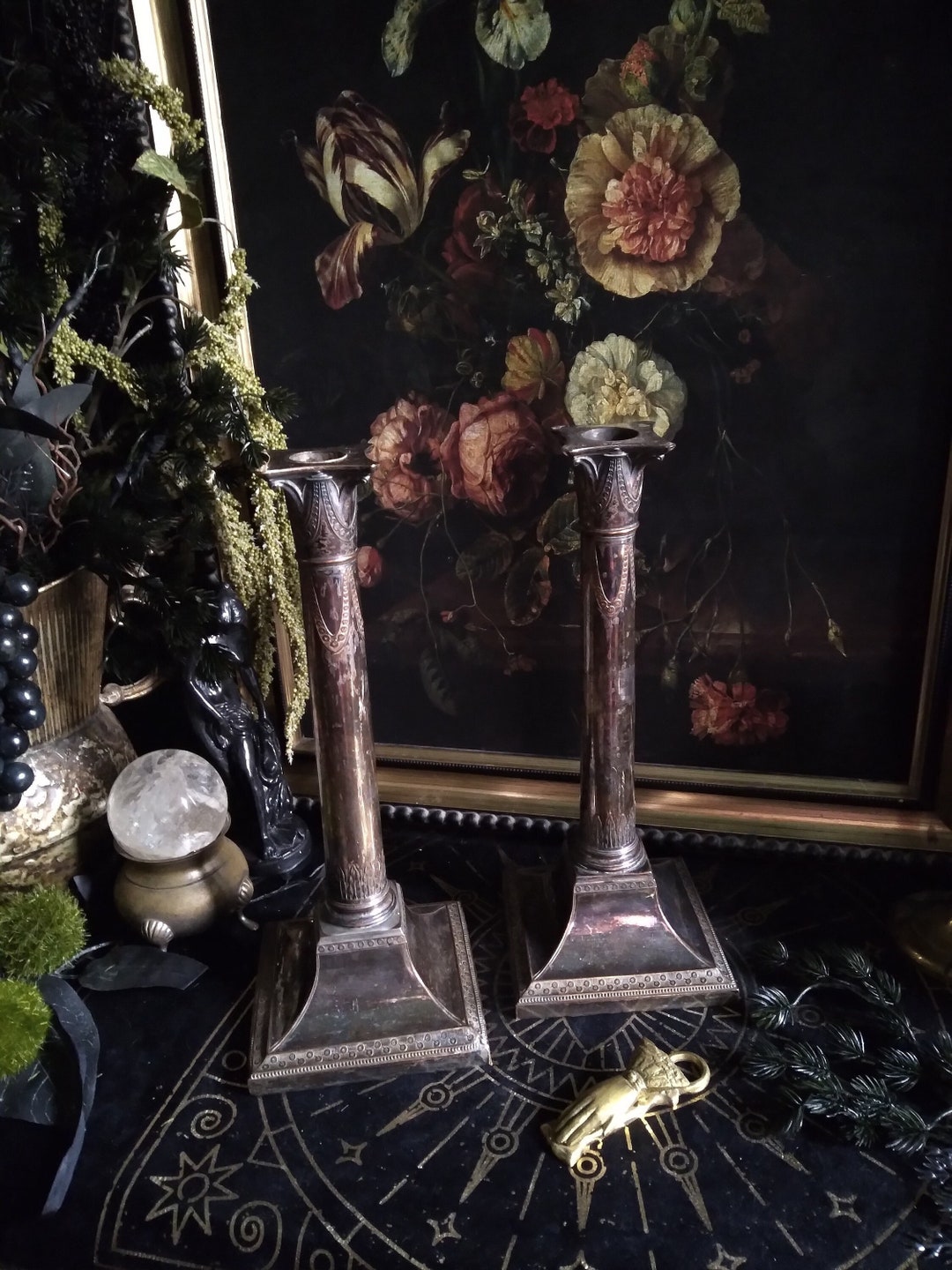 Antique Pair of Victorian Corinthian Column Candlesticks / Roman Column ...