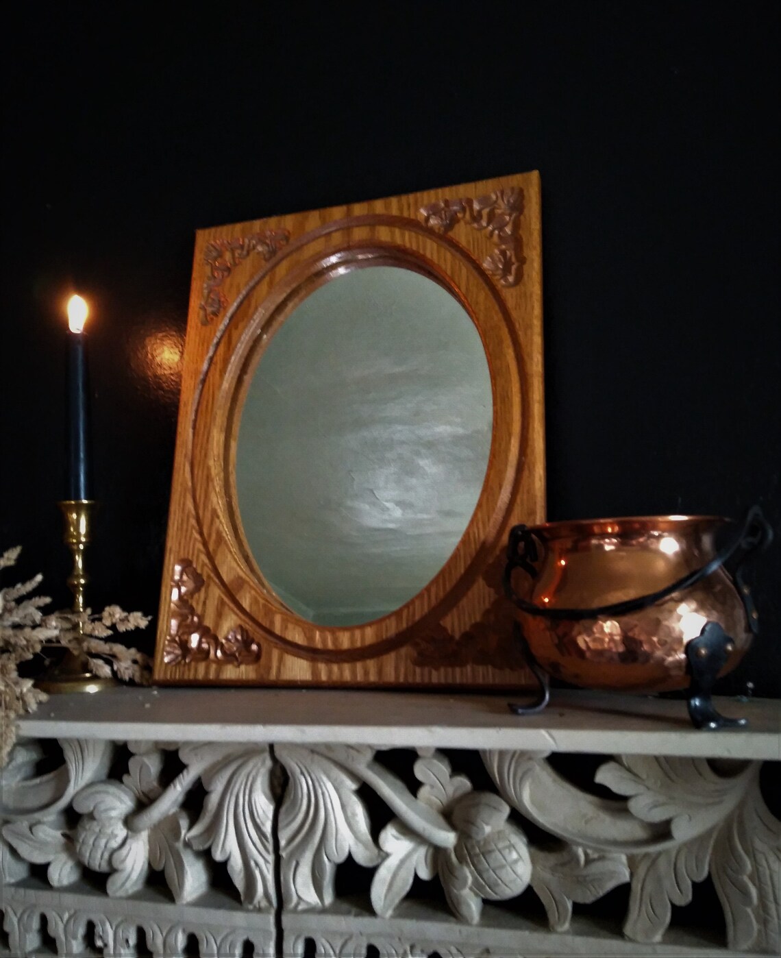 Beautiful Vintage Carved Wooden Mirror / Scrying & Divination - Etsy