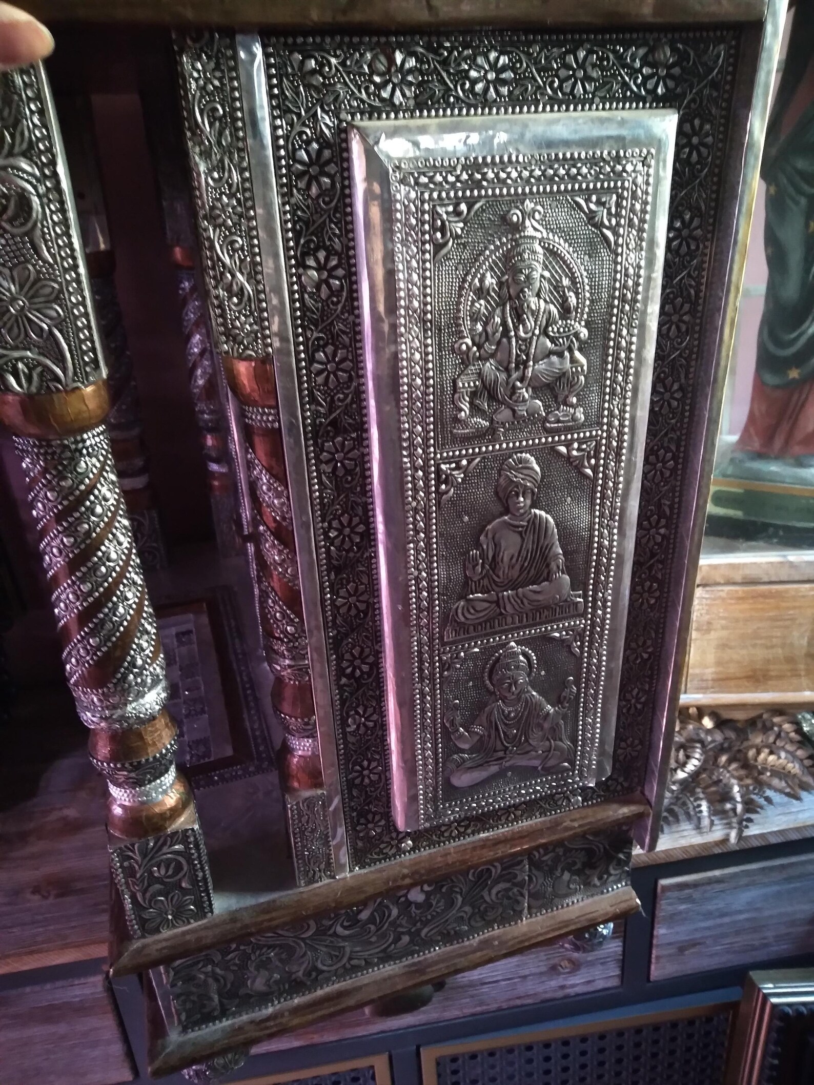 LARGE Vintage Copper Silver & Aluminum Wooden Hindu Temple Shrine ...