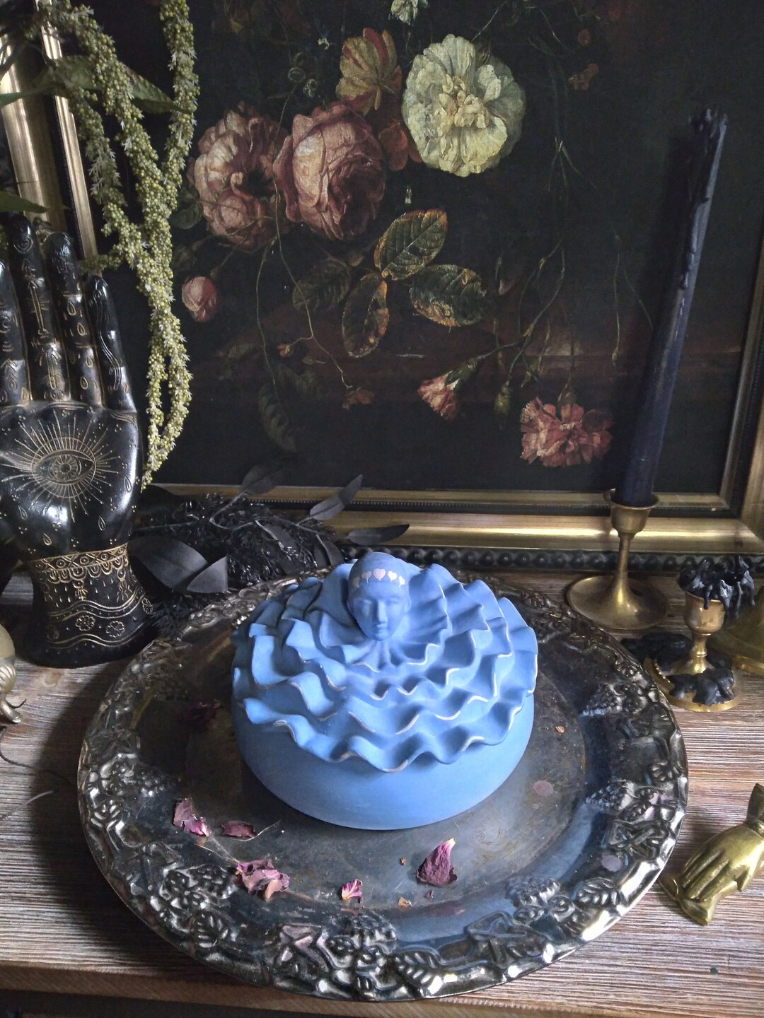 Vintage Blue Pierrot Lidded Trinket Dish / Vintage Lidded Clown Dish ...