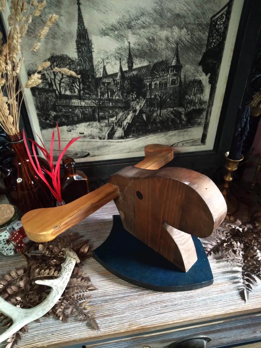 Cute Vintage Primitive Wooden Moose Head Wall Mount / Moose Folk Art ...