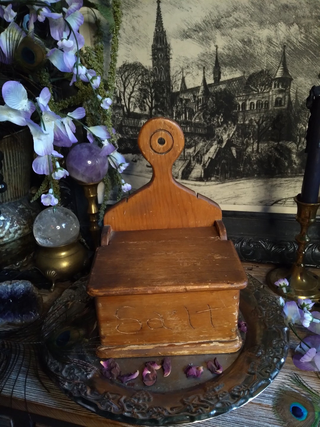 Vintage Rustic Wooden Salt Box / Gothic Spell & Recipe Box / Primitive ...