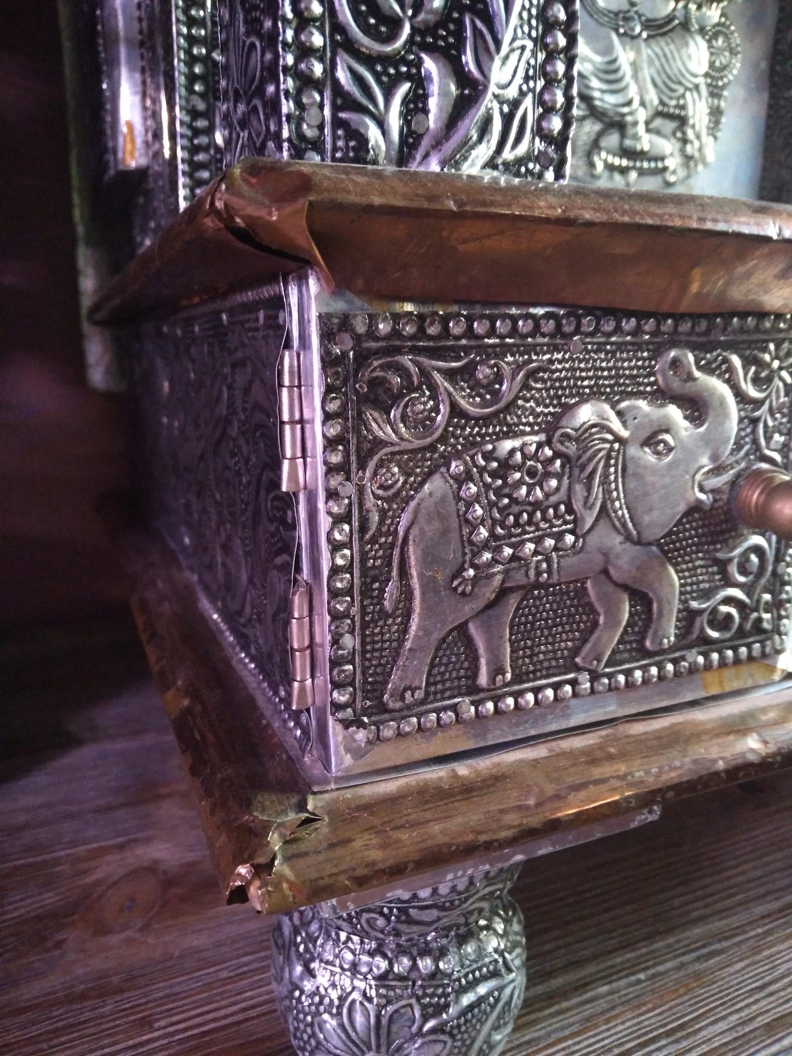 LARGE Vintage Copper Silver & Aluminum Wooden Hindu Temple Shrine ...